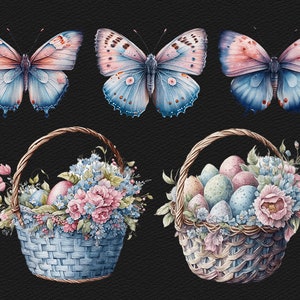 Watercolor Easter Clipart Bundle, Spring Clipart PNG, Basket Bird Eggs ...