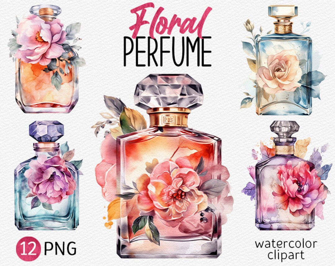 Watercolor Floral Perfume Bottles Clipart Flower Perfume PNG Bundle ...