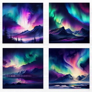 Northern Lights Digital Paper Pack Watercolor Aurora Borealis Printable ...