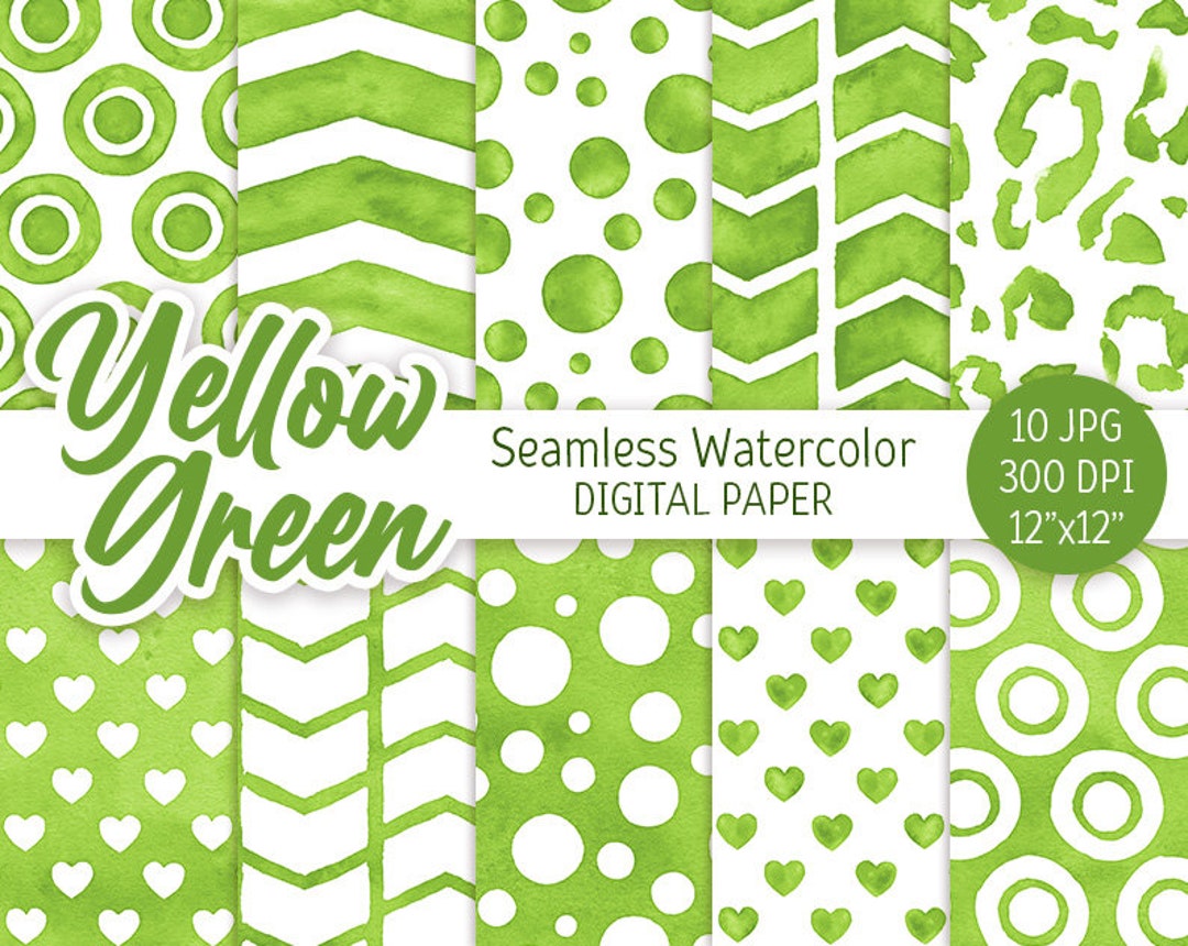 Yellow Green Digital Paper Pack Watercolor Confetti Seamless Pattern ...
