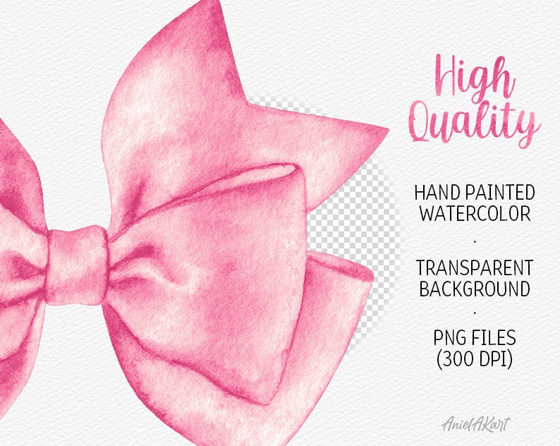 Watercolor Pink Bows Clipart Handpainted Pastel Pink Bows PNG | Etsy