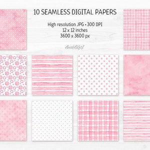Blush Pink Seamless Pattern Watercolor Polka Dot Digital Paper Pack ...