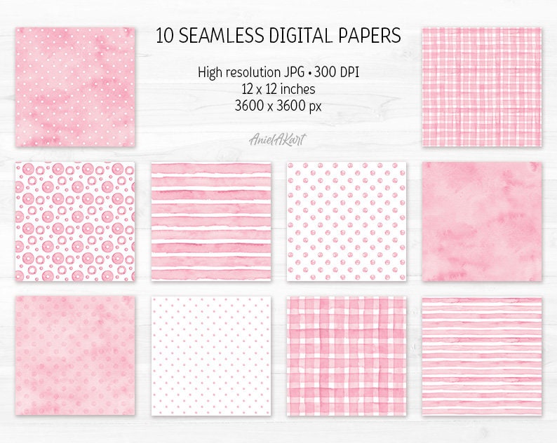 Blush Pink Seamless Pattern Watercolor Polka Dot Digital Paper Pack ...
