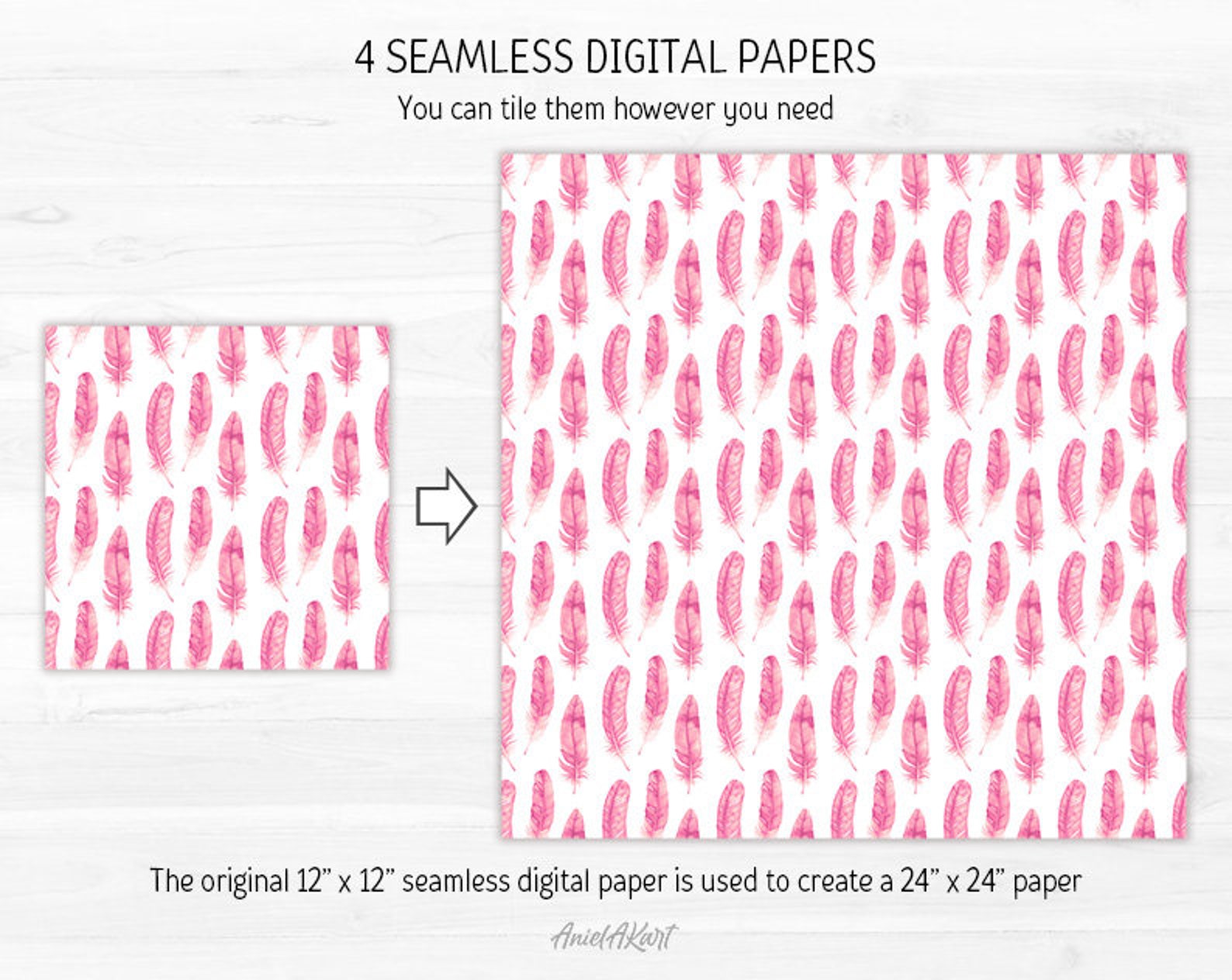 Pink Feather Watercolor Digital Paper Pack Exotic Boho - Etsy