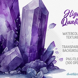Watercolor Amethyst Clipart Purple Gemstone PNG Amethyst Crystal ...