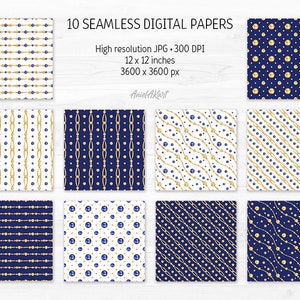 Royal Gold Blue Seamless Pattern Watercolor Polka Dot Digital Paper ...