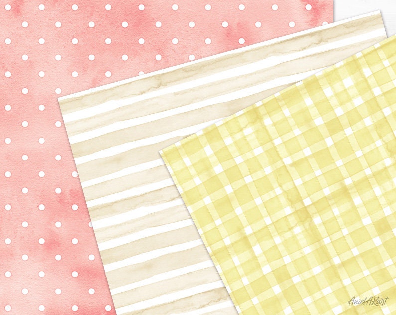 Spring Digital Paper Pack Watercolor Polka Dot Seamless Pattern Easter ...