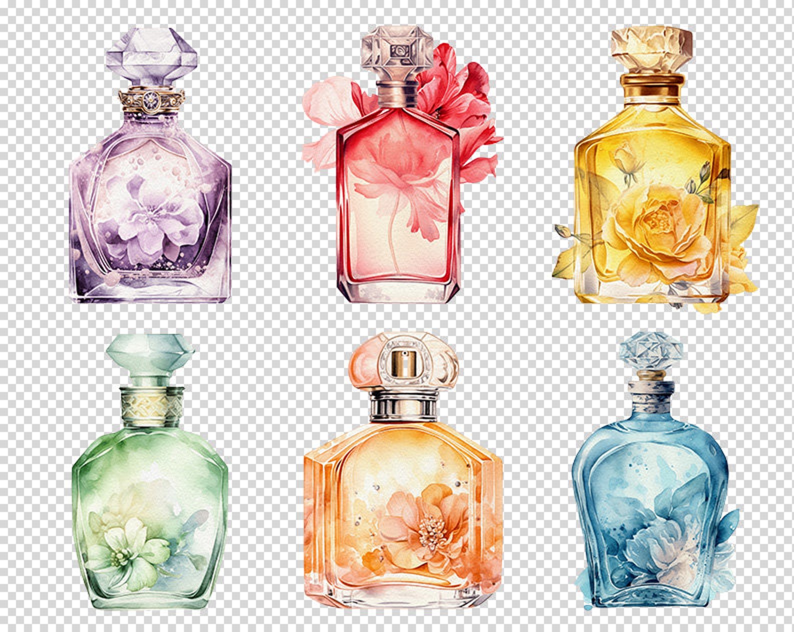 Watercolor Flower Perfume Bottles Clipart Pastel Perfume PNG Bundle ...