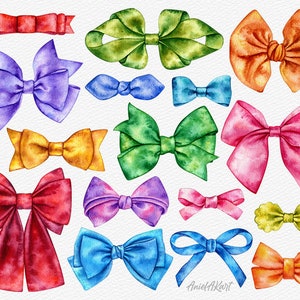 Watercolor Bow Clipart Hand Painted Multicolor Bows Colorful Digital ...