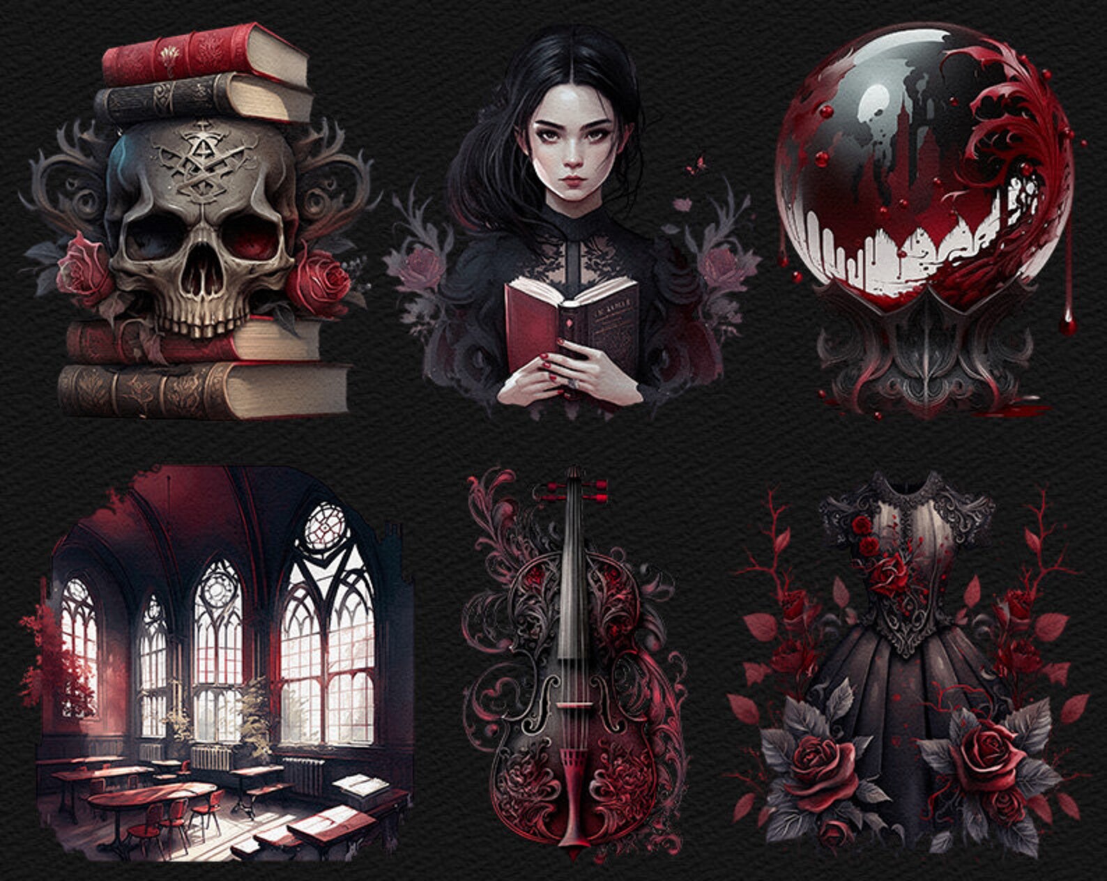 Watercolor Darkest Academia Clipart Pack Dark Academia PNG Gothic Aesthetic Fantasy Clipart ...