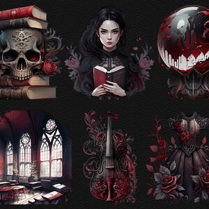 Watercolor Darkest Academia Clipart Pack Dark Academia PNG Gothic ...