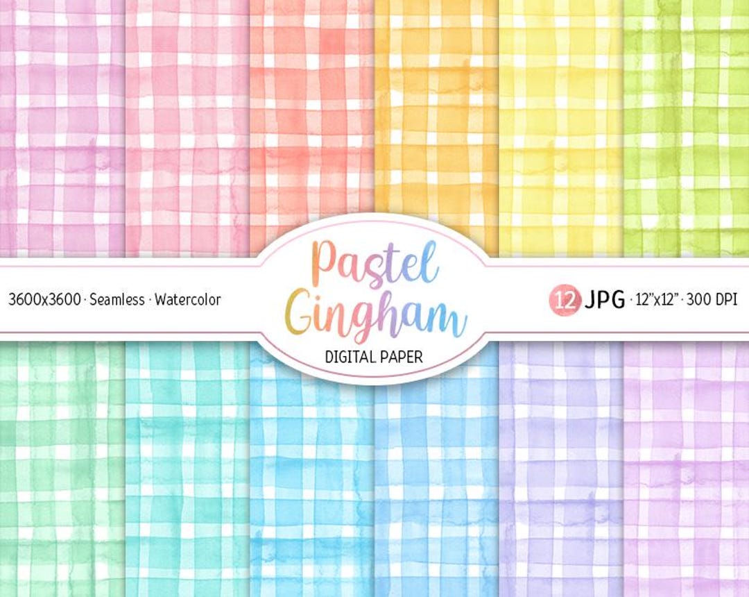 Pastel Gingham Digital Paper Pack Watercolor Pastel Rainbow Hues ...