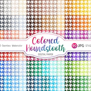 90 Watercolor Tinted Houndstooth Rainbow Digital Paper Pack Bundle ...