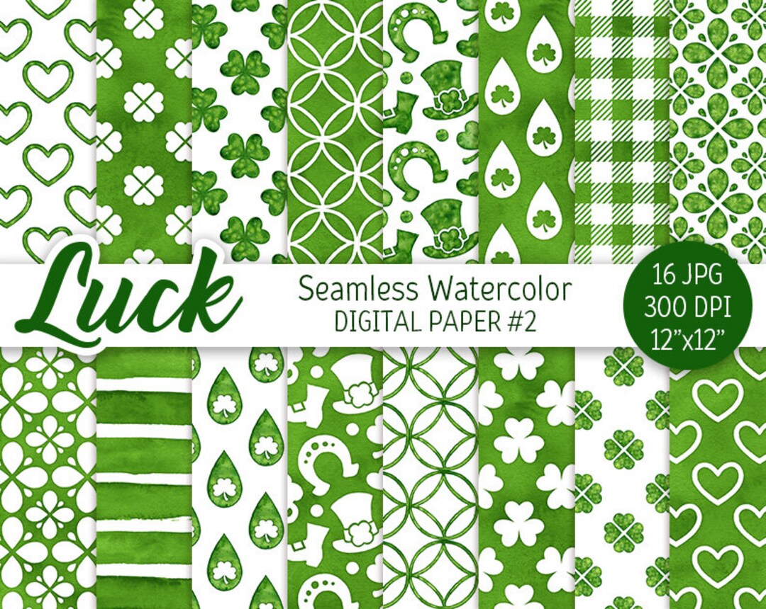 St Patrick's Day Digital Paper Pack Watercolor Shamrock Seamless ...