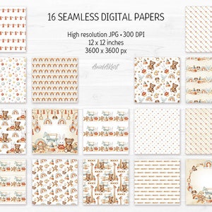 Boho Baby Digital Paper Pack Nursery Watercolor Baby Toys Seamless ...