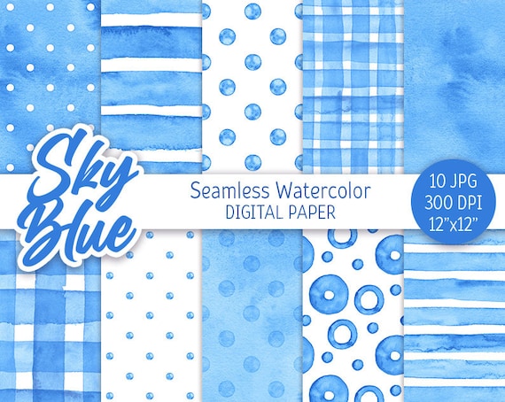 Sky Blue Seamless Pattern Watercolor Polka Dot Digital Paper - Etsy
