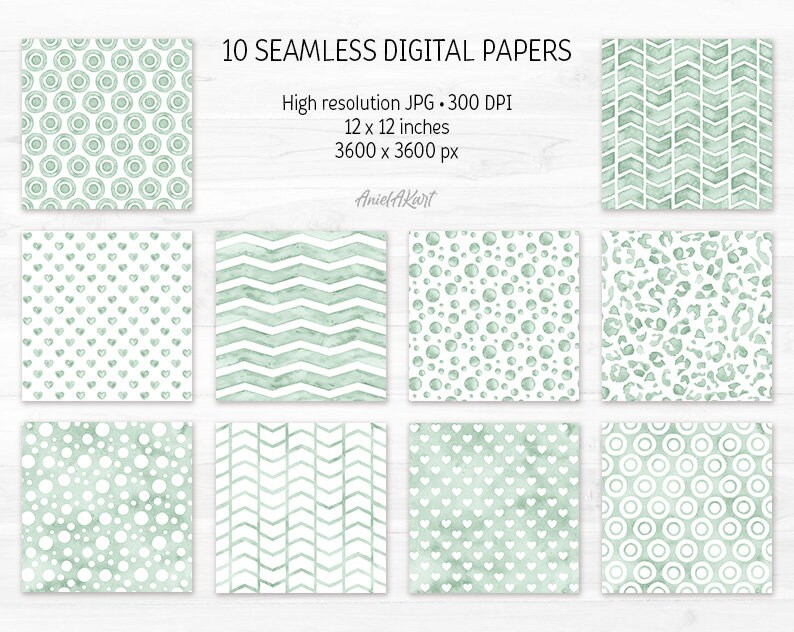 Sage Green Digital Paper Pack Watercolor Confetti Seamless | Etsy