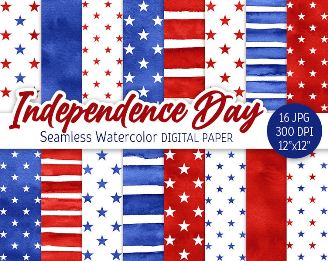 Independence Day Digital Paper Pack Watercolor Stars Seamless Pattern ...