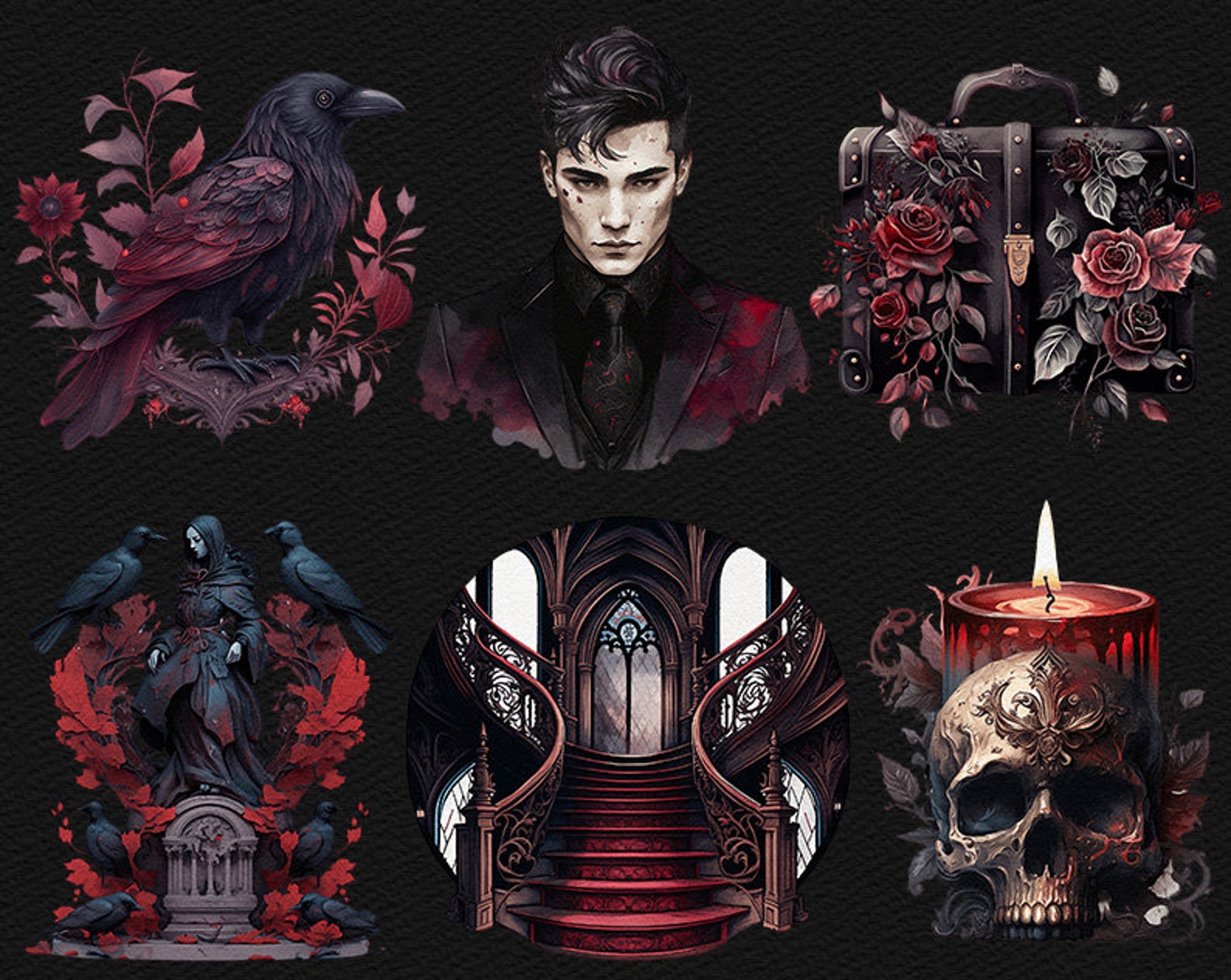 Watercolor Darkest Academia Clipart Pack Dark Academia PNG Gothic Aesthetic Fantasy Clipart ...