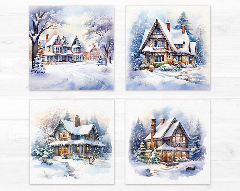 Watercolor Winter Digital Paper Pack Winter House Printable ...