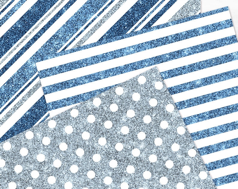 Blue and Silver Glitter Digital Paper Pack Sparkle Seamless Pattern ...