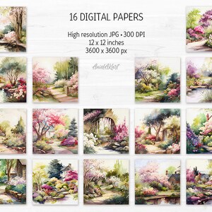 Watercolor Spring Garden Digital Paper Pack Spring Floral Environment ...
