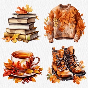 Cozy Autumn Watercolor Clipart Fall PNG Graphics Falling Leaves Girl ...