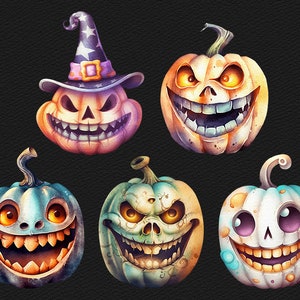 Watercolor Spooky Pumpkin Clipart Scary Pumpkins PNG Bundle Autumn Clip ...