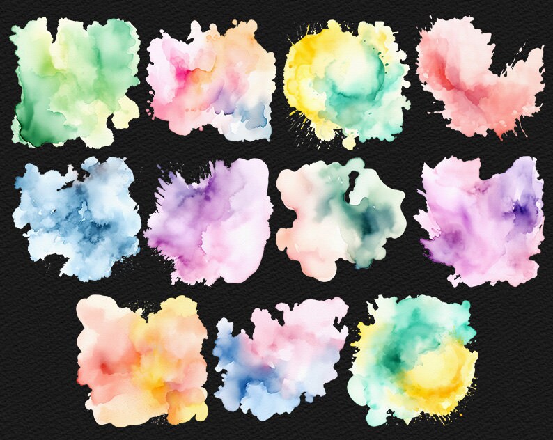 Pastel Watercolor Splash Clipart PNG Bundle Brush Strokes Clipart ...