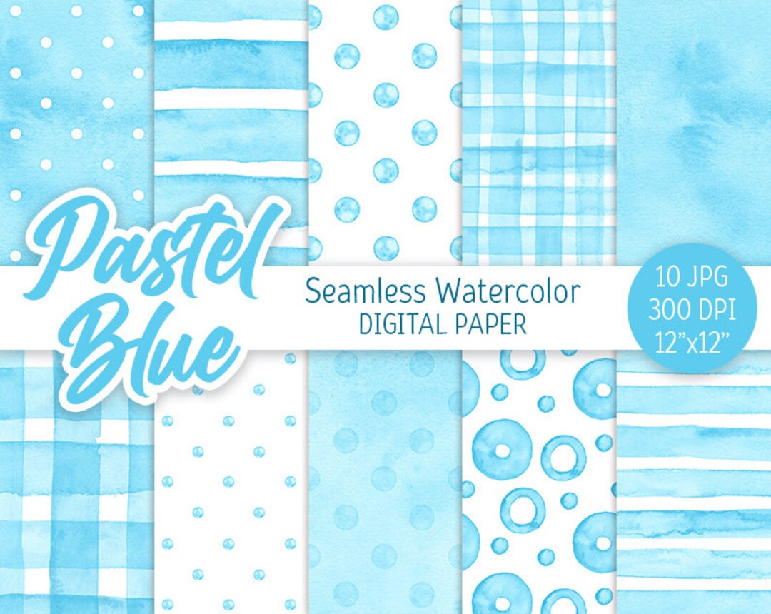 Pastel Blue Seamless Pattern Watercolor Polka Dot Digital Paper Pack ...