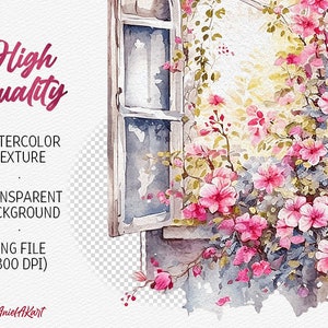 Watercolor Spring Window Clipart Flower Window PNG, Scrapbooking ...