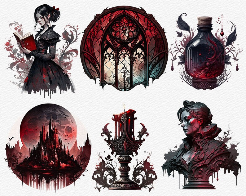 Watercolor Darkest Academia Clipart Pack Dark Academia PNG Gothic Aesthetic Fantasy Clipart ...