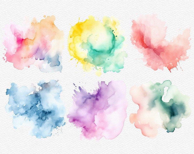 Pastel Watercolor Splash Clipart PNG Bundle Brush Strokes Clipart ...