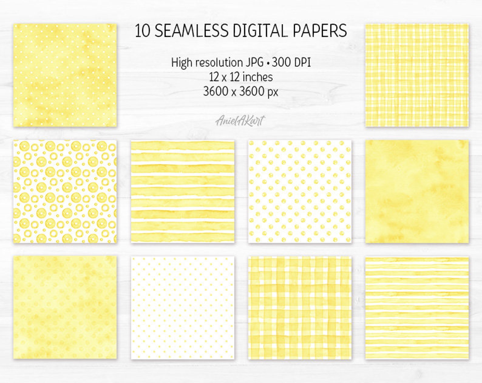 Pastel Yellow Seamless Pattern Watercolor Polka Dot Digital Paper Pack ...