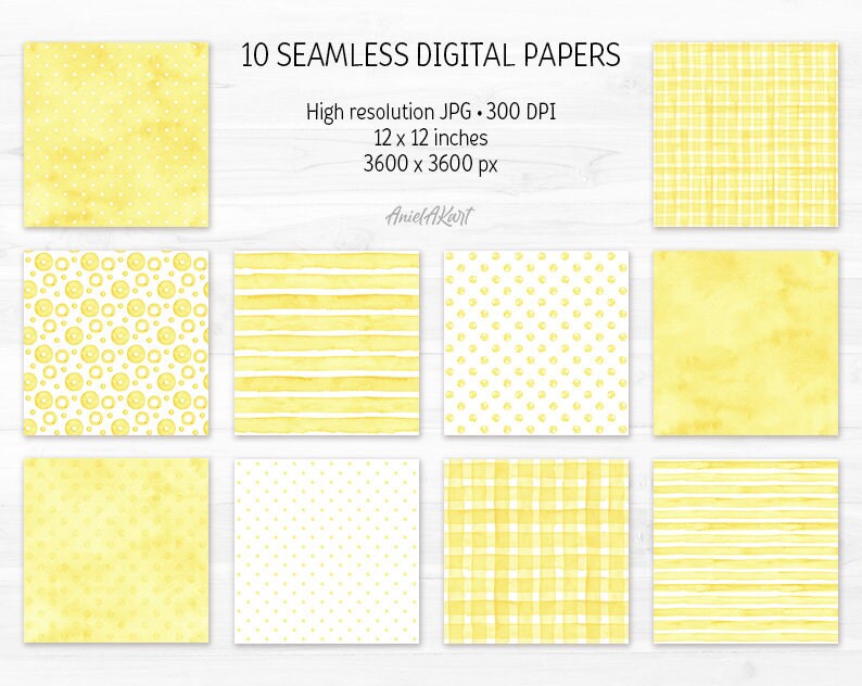 Pastel Yellow Seamless Pattern Watercolor Polka Dot Digital Paper Pack ...