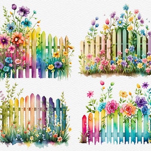 Watercolor Garden Fence Clipart Spring Floral PNG Scrapbooking Clipart ...