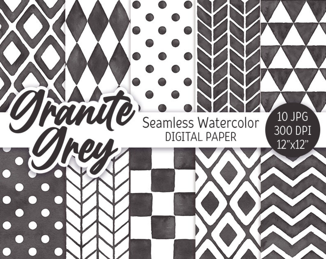 Dark Grey Geometric Pattern Watercolor Digital Paper Pack Printable ...