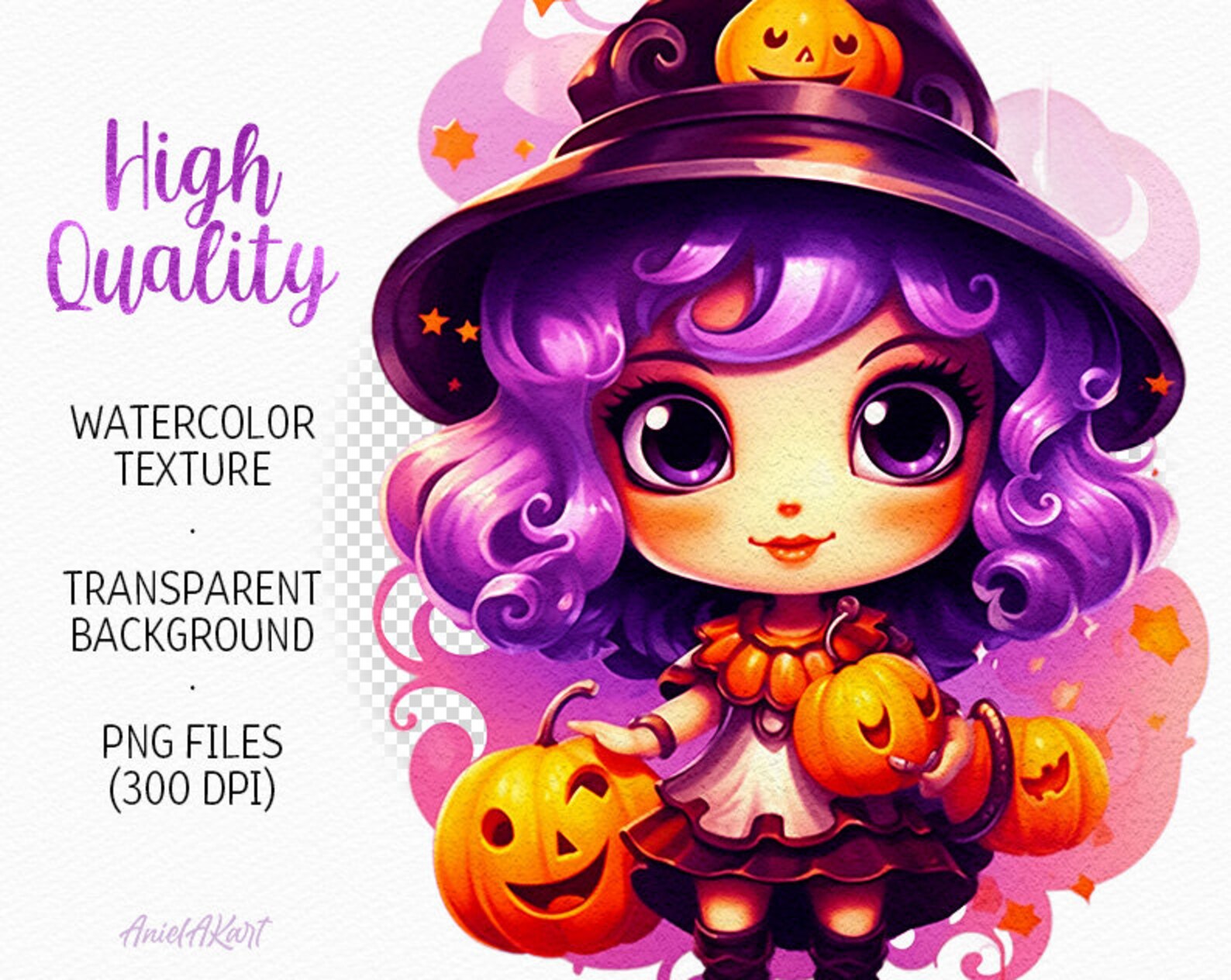 Cute Halloween Clipart Pack Halloween Watercolor Clipart Printable ...