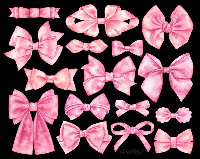 Watercolor Pink Bows Clipart Handpainted Pastel Pink Bows PNG | Etsy