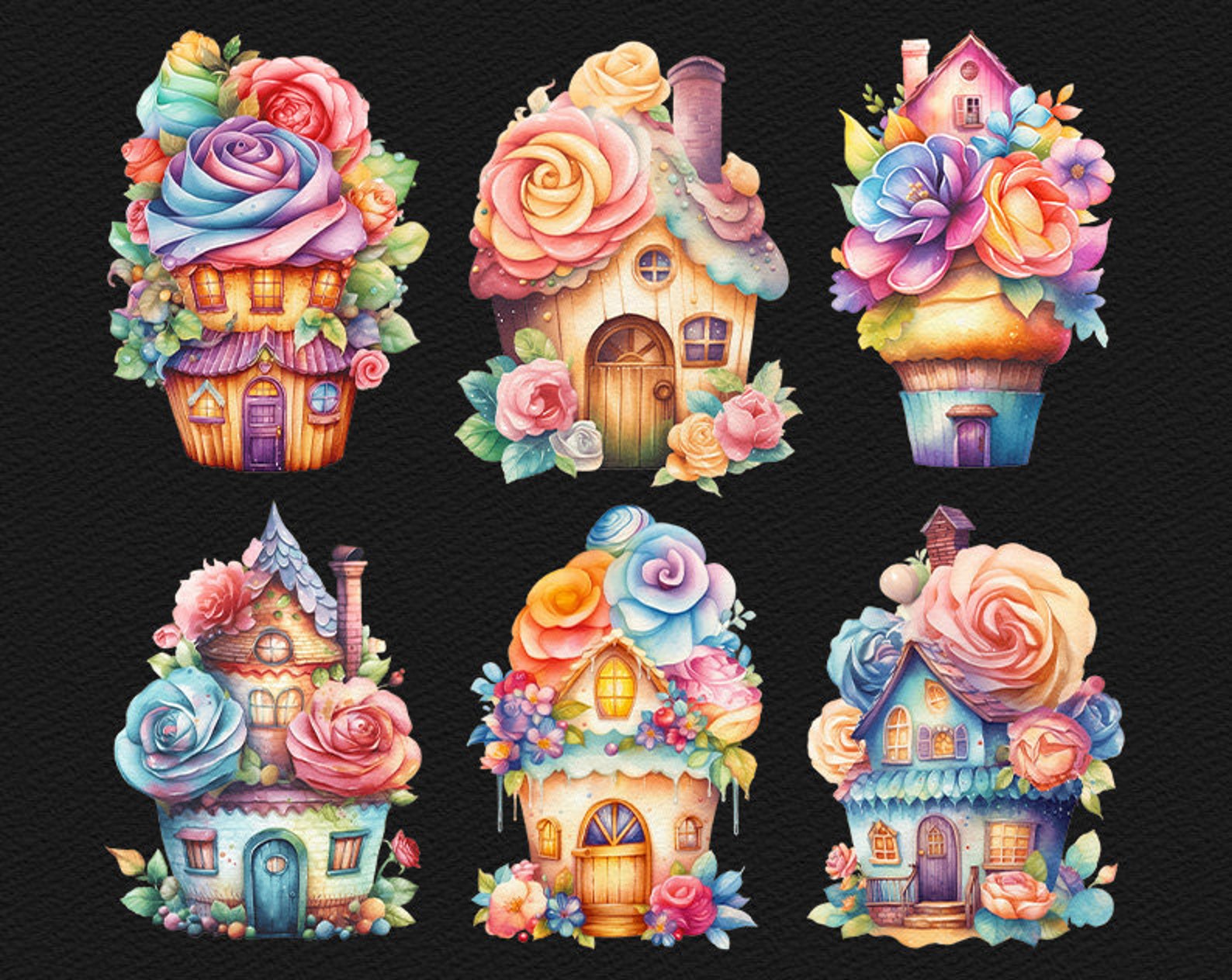 Cupcake House Clipart Watercolor Fairy House PNG Scrapbooking Clipart ...