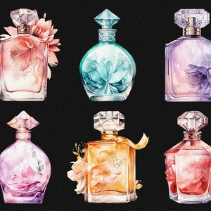 Watercolor Flower Perfume Bottles Clipart Pastel Perfume PNG Bundle ...