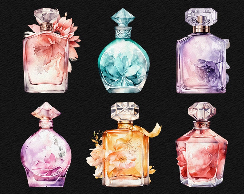 Watercolor Flower Perfume Bottles Clipart Pastel Perfume PNG Bundle ...