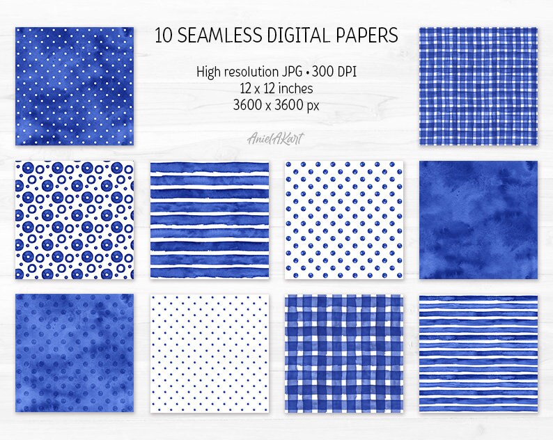 Blue Seamless Pattern Watercolor Polka Dot Digital Paper Pack | Etsy