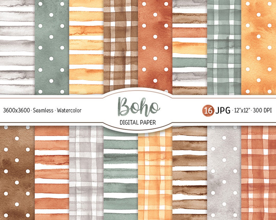Watercolor Boho Tones Digital Paper Pack Natural Boho Seamless Pattern ...