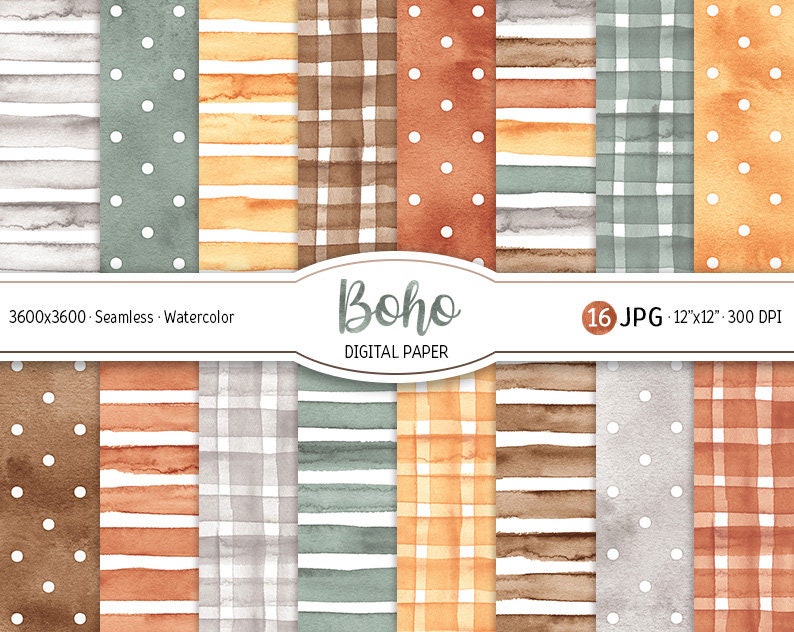Watercolor Boho Tones Digital Paper Pack Natural Boho Seamless Pattern ...