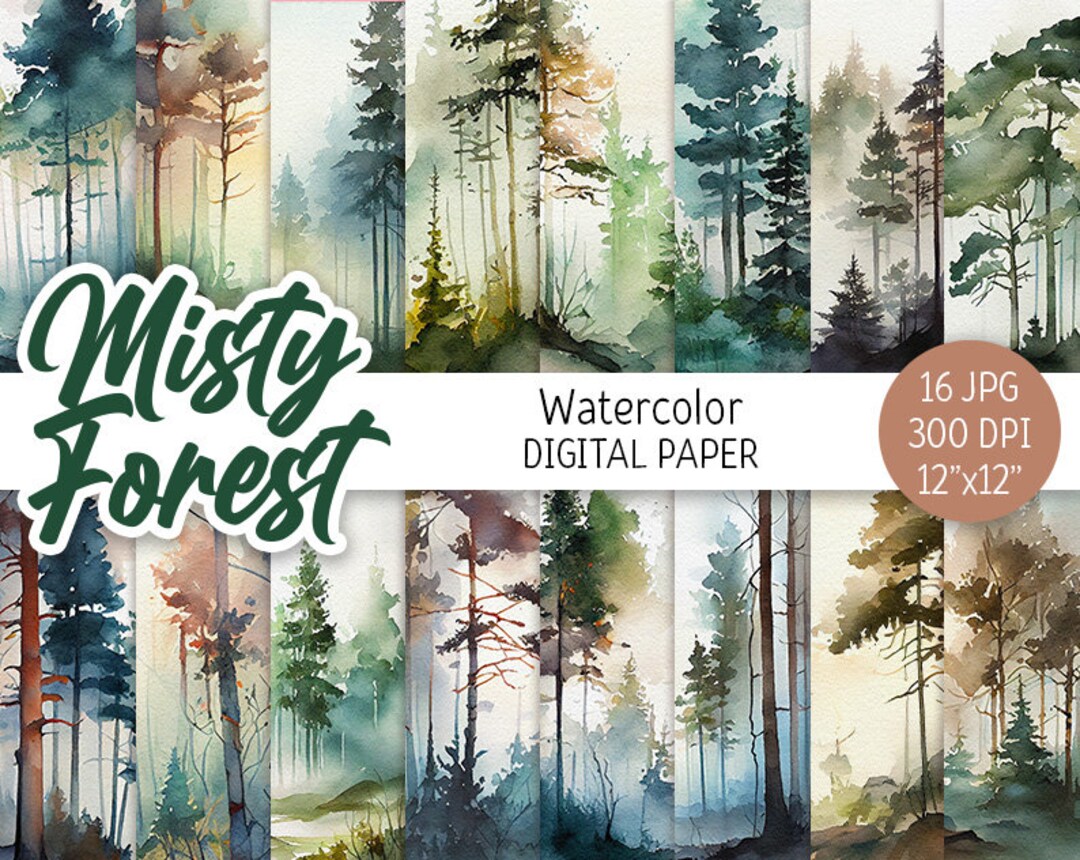 Watercolor Misty Forest Digital Paper Pack Foggy Wood Printable ...
