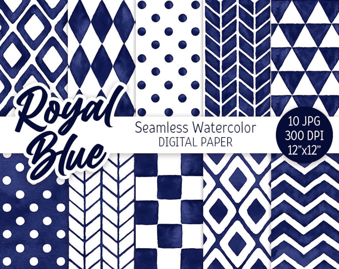 Royal Blue Geometric Pattern Watercolor Seamless Digital Paper Pack ...