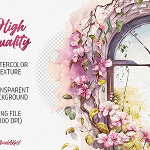 Watercolor Spring Window Clipart Flower Window PNG, Scrapbooking ...