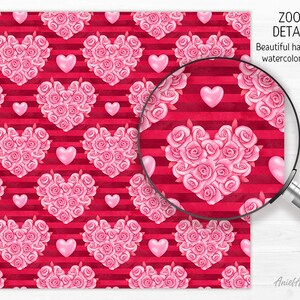 Valentine Day Digital Paper Pack Watercolor Love Seamless Pattern ...