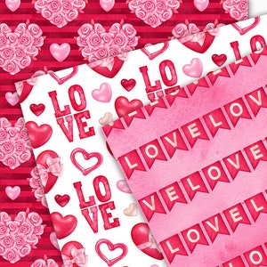 Valentine Day Digital Paper Pack Watercolor Love Seamless Pattern ...